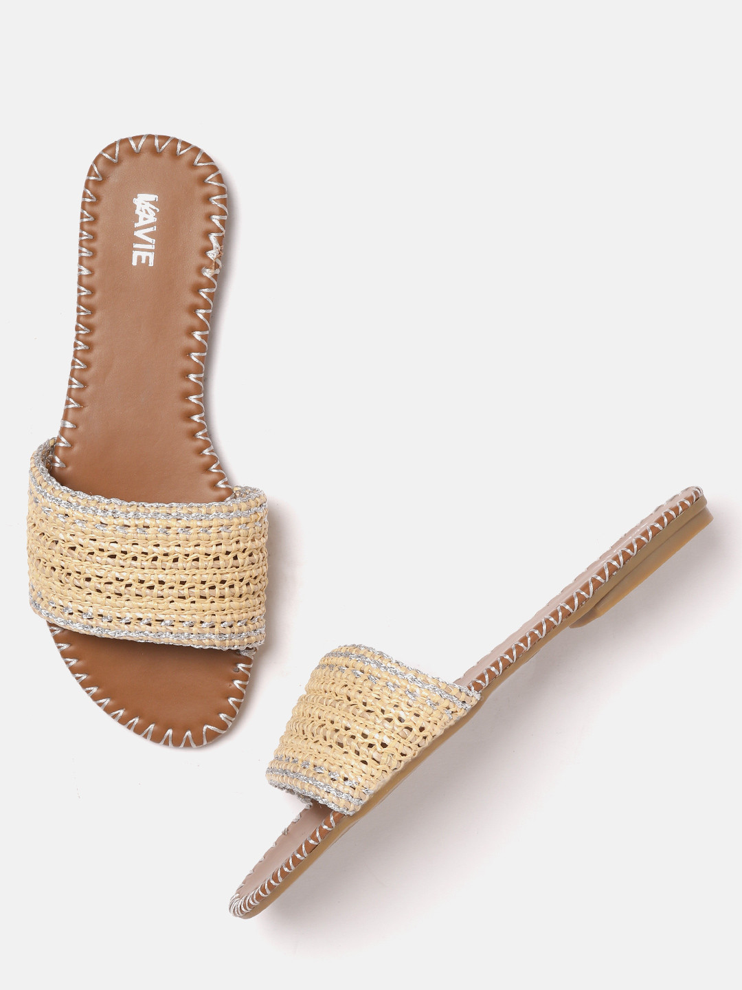 Buy Lavie Women Beige Woven Design Open Toe Flats - Flats for Women ...