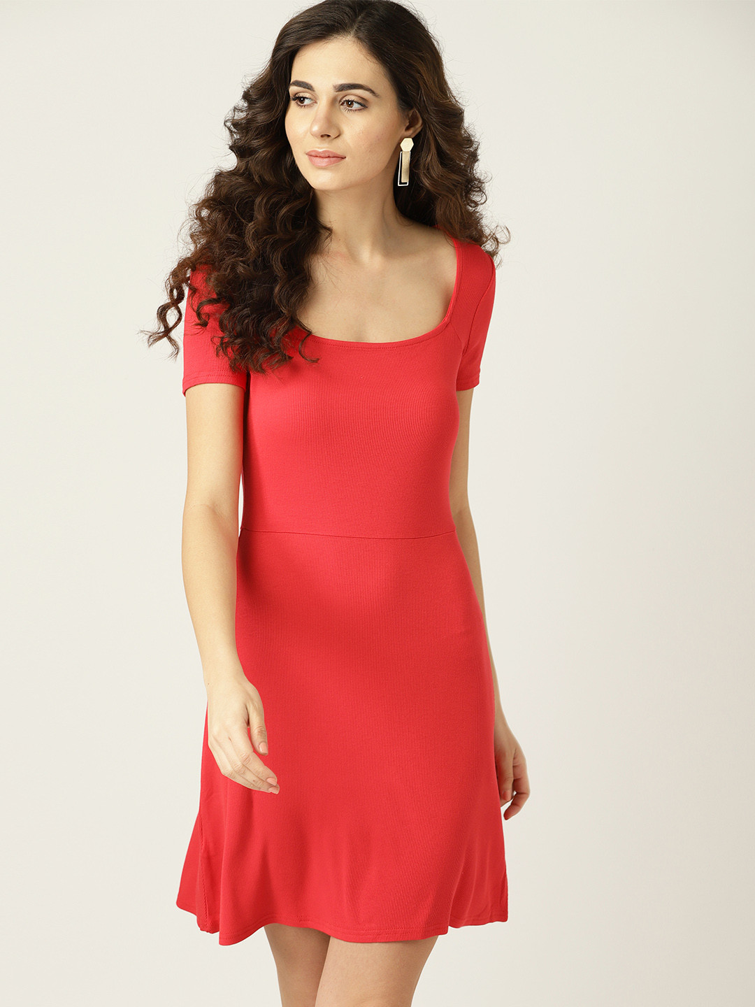 Buy MANGO Women Red Self Striped A Line Dress - Dresses for Women ...