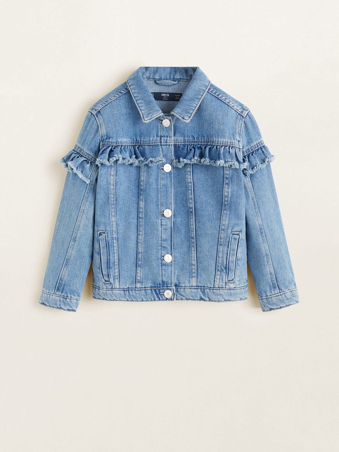 Buy Mango Kids Girls Blue Washed Denim Jacket - Jackets for Girls ...