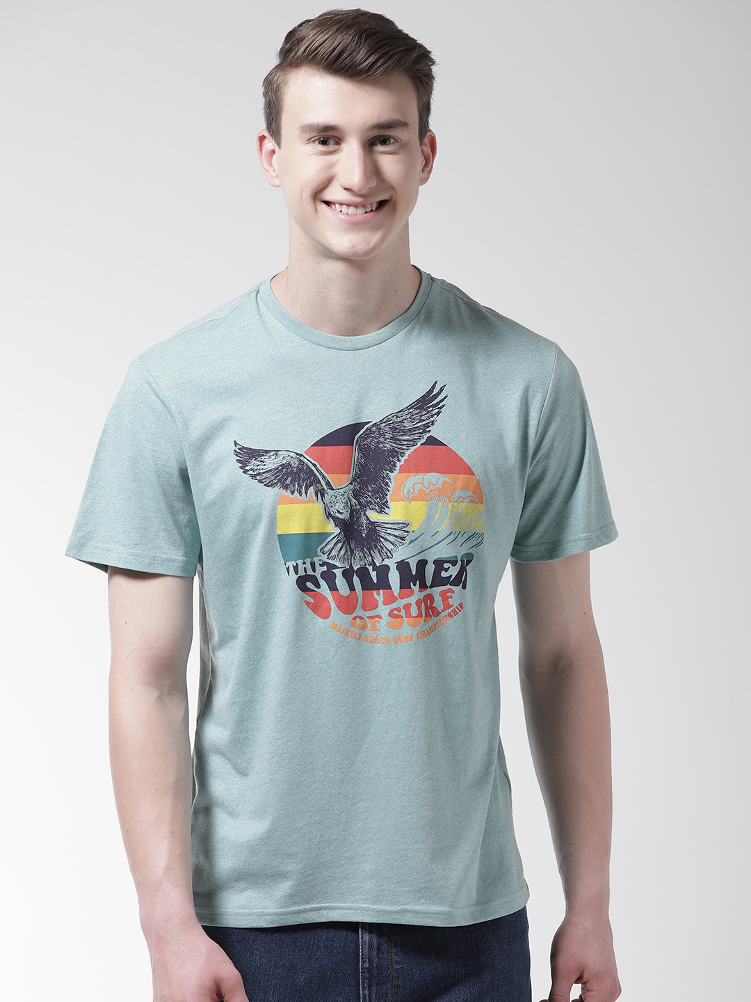 Buy Marks & Spencer Men Sea Green Printed Round Neck T Shirt - Tshirts ...