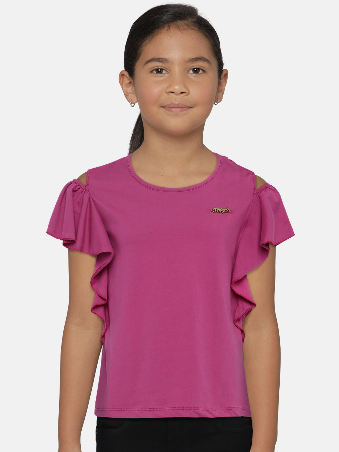Buy 612 League Girls Purple Solid Pure Cotton Top - Tops for Girls ...