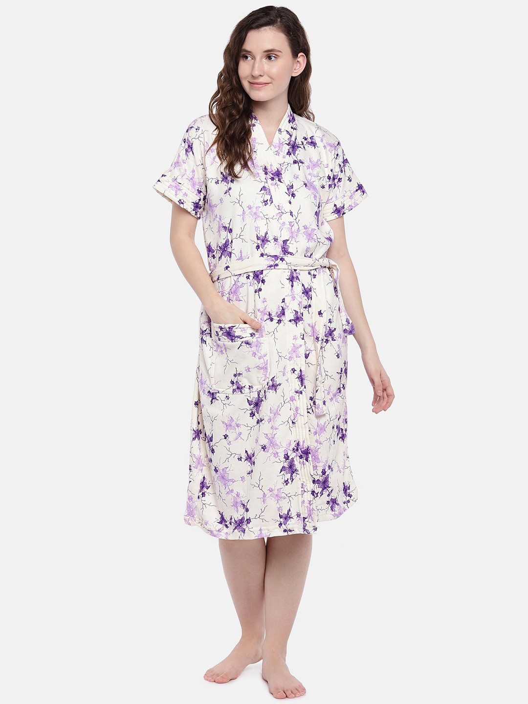 Buy Sand Dune Women Lavender & Cream Coloured Printed Bath Robe 7106 ...