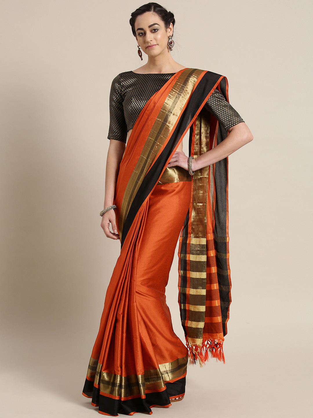 Buy Saree Mall Rust Orange Solid Saree - Sarees for Women 9753245 | Myntra