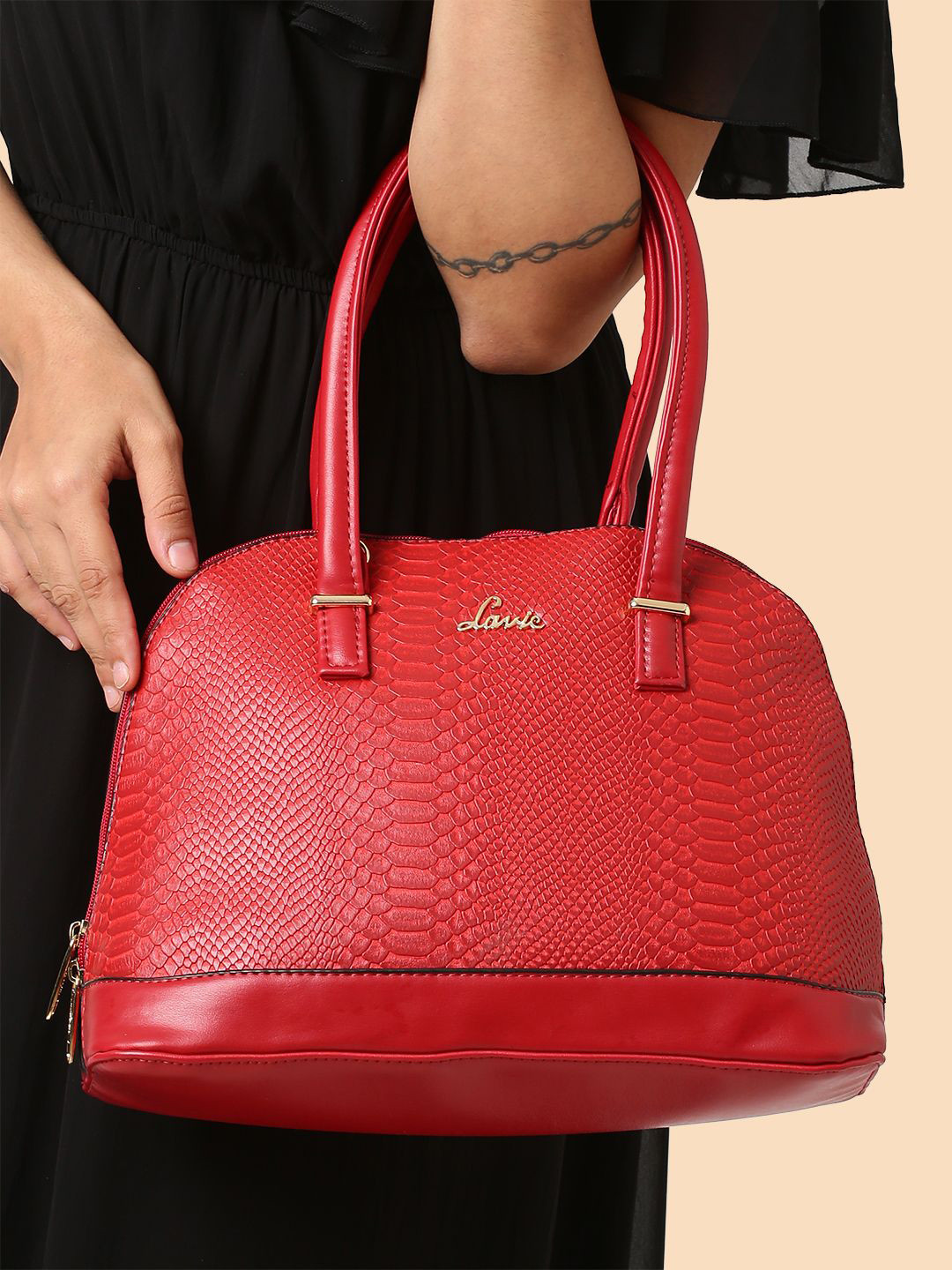Buy Lavie Moritz Red Solid Structured Handheld Bag - Handbags for Women ...