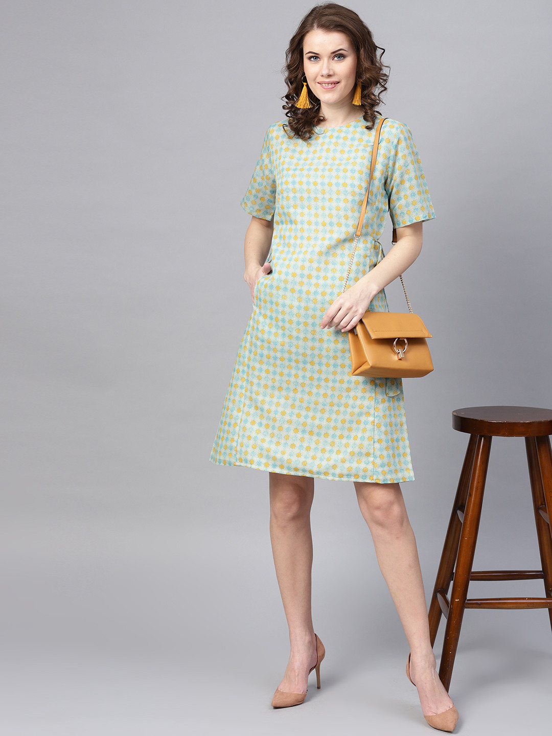 Buy RARE ROOTS Women Green Printed A Line Dress - Dresses for Women ...