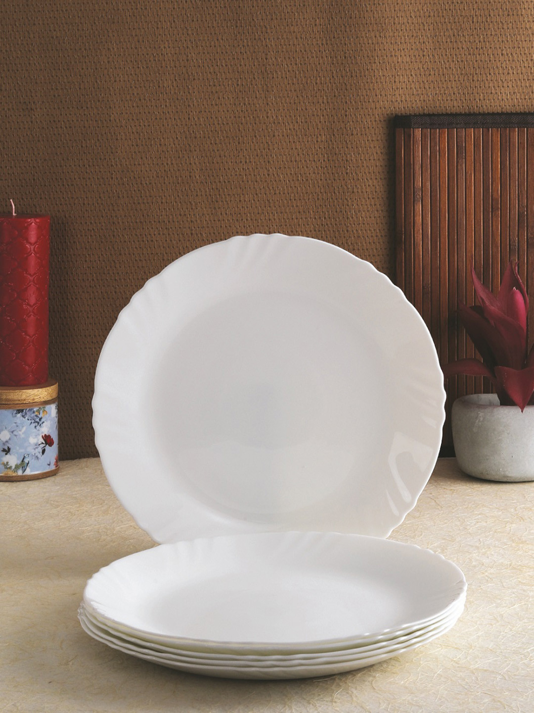 Buy Cello Imperial Set Of 6 Plain White Opalware Dinner Plate Set ...