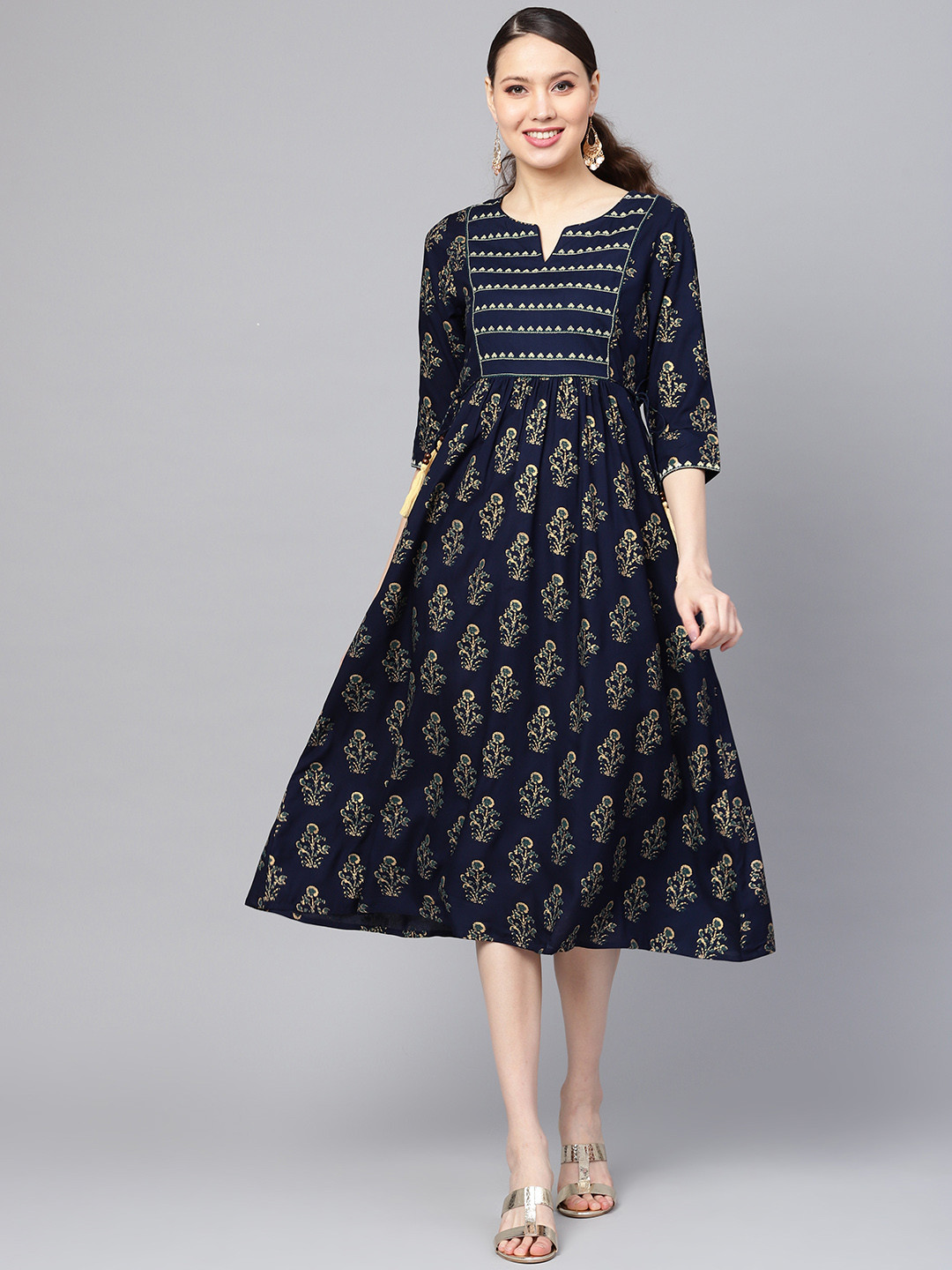 Buy Juniper Women Navy Blue Printed A Line Dress - Ethnic Dresses for ...