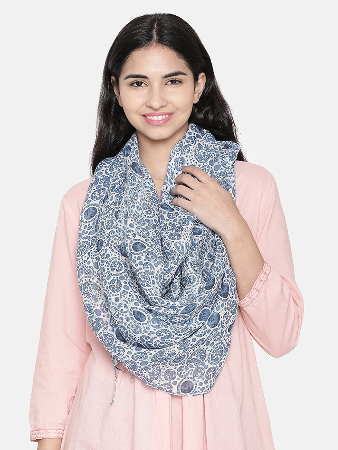 Buy Linen Club Women Blue Printed Stole - Stoles for Women 9822661 | Myntra