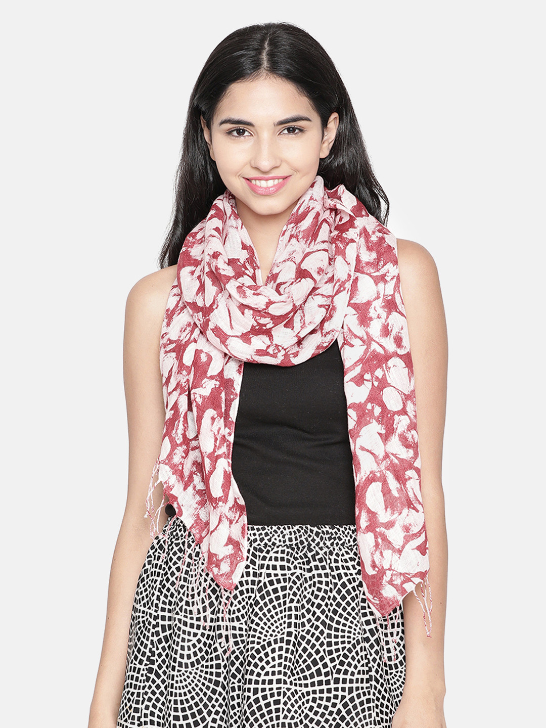 Buy Linen Club Women Red & White Printed Stole - Stoles for Women ...