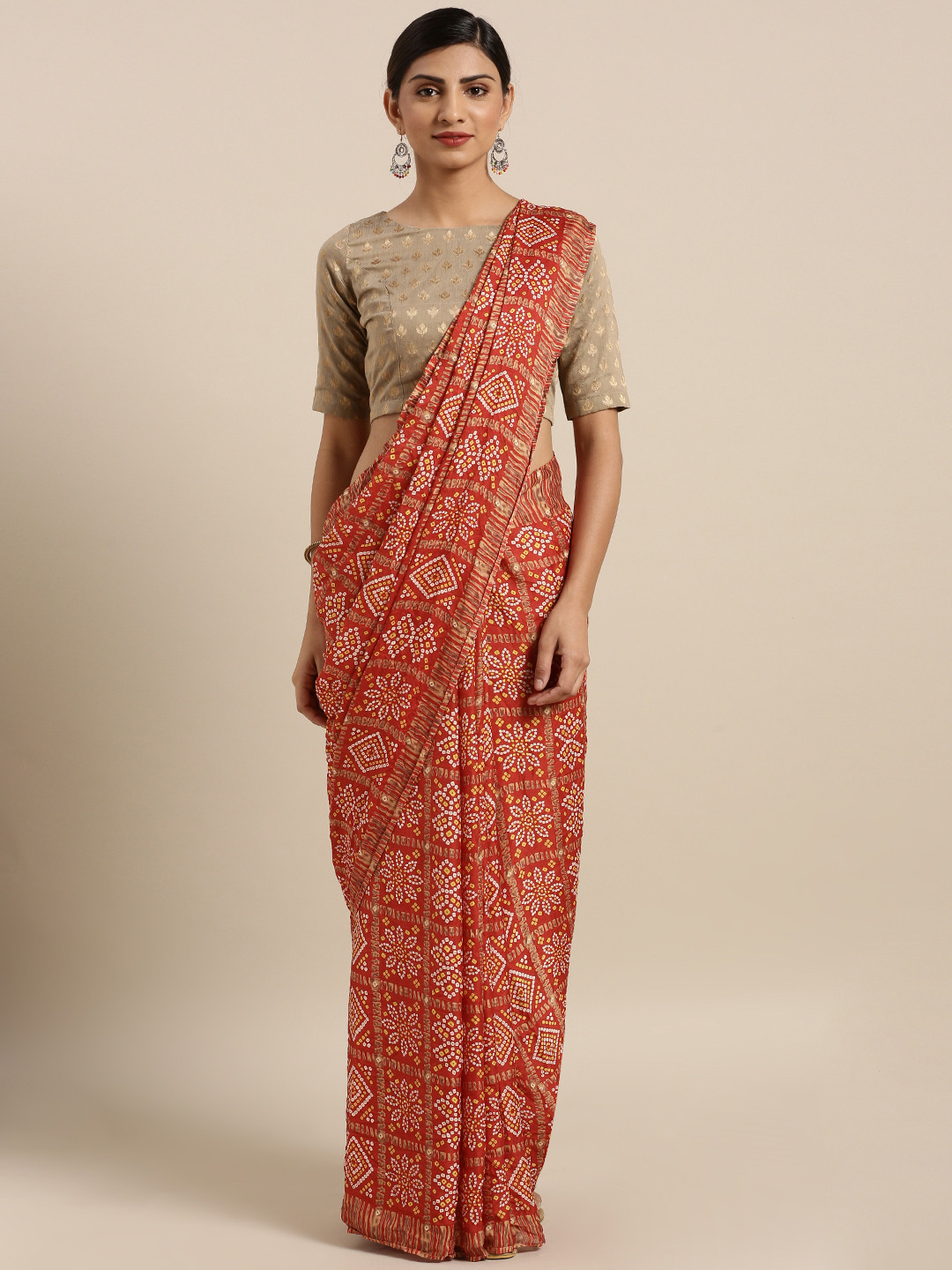 Buy MOKSHA DESIGNS Red Pure Crepe Printed Rajasthani Bandhani Bandhej ...