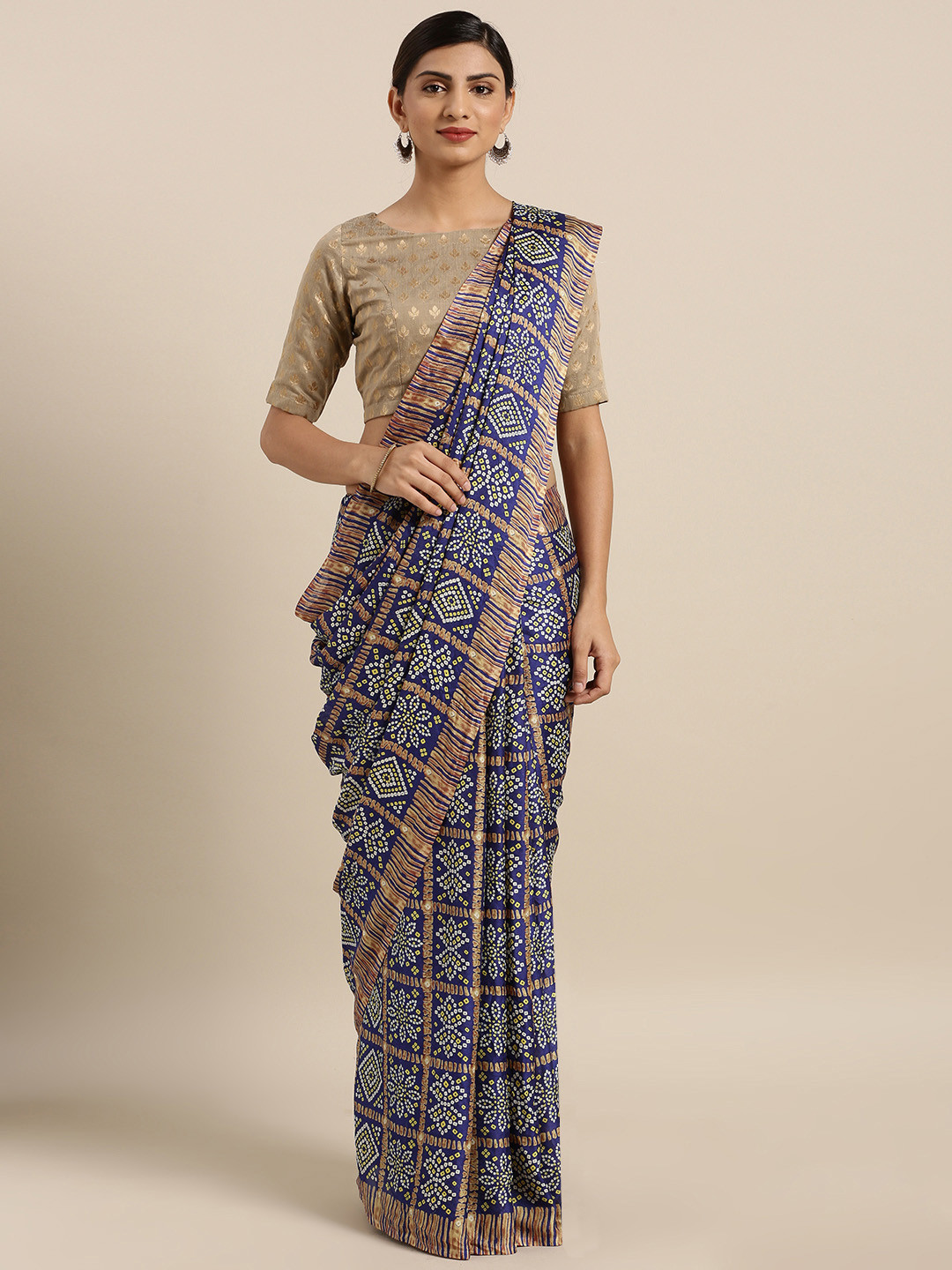 Buy MOKSHA DESIGNS Blue Pure Crepe Printed Rajasthani Bandhani Bandhej ...