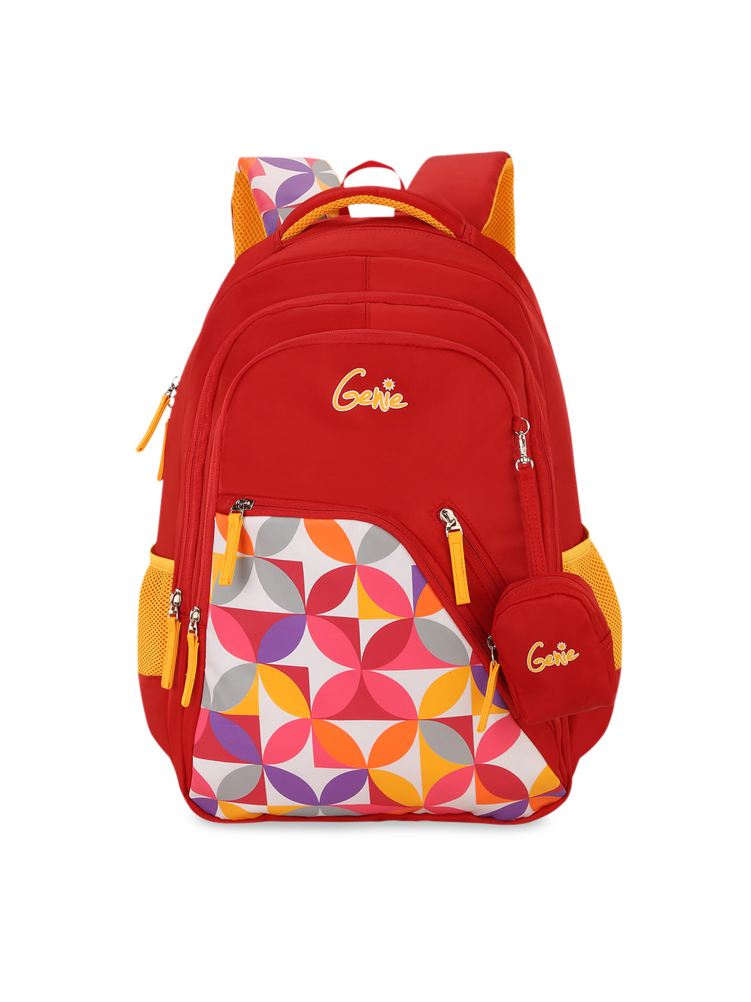 Buy Genie Kids Red Printed 19 Inches Large Backpack With Pouch ...