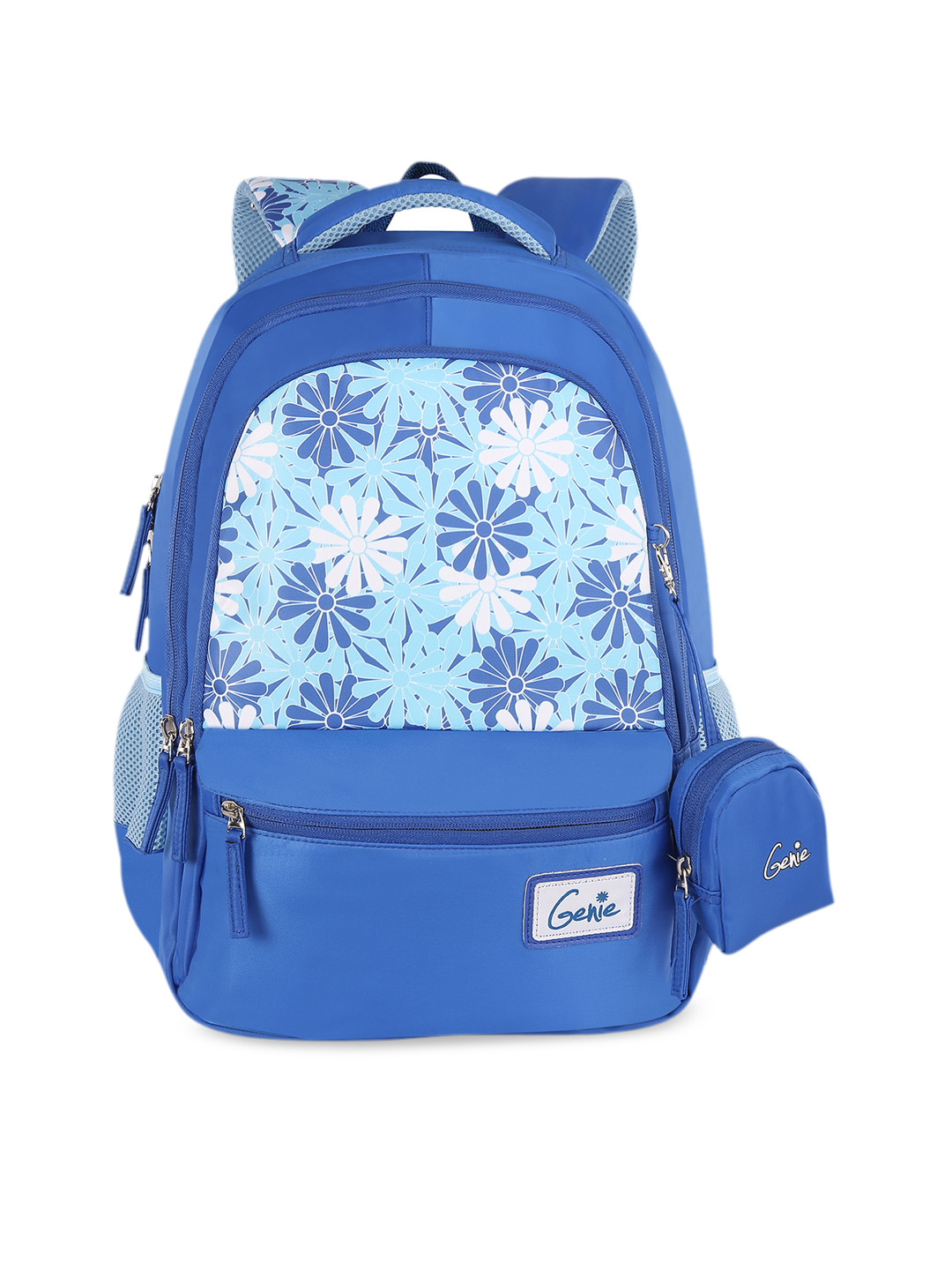 Buy Genie Girls Blue Floral Print 16 Inches Medium Backpack With Pouch ...