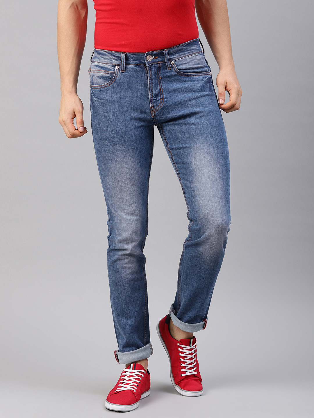 Buy French Connection Men Blue Slim Fit Mid Rise Clean Look Stretchable ...