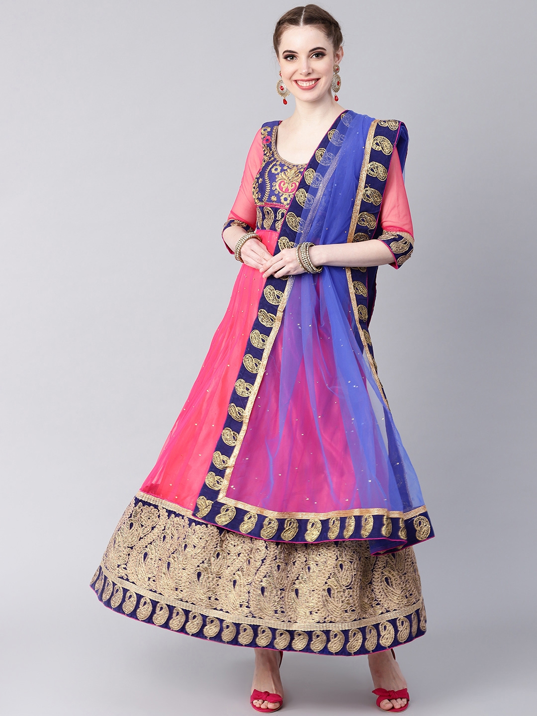 Buy Chhabra 555 Pink & Navy Made To Measure Zari Embroidered Kurta Set ...
