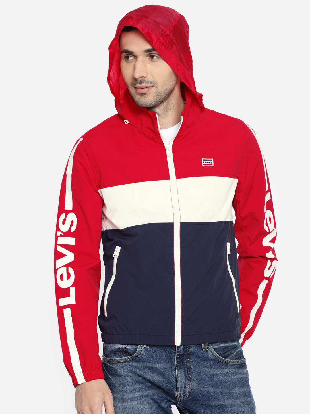 Buy Levis Men Red & Navy Blue Colourblocked Sporty Jacket - Jackets for ...