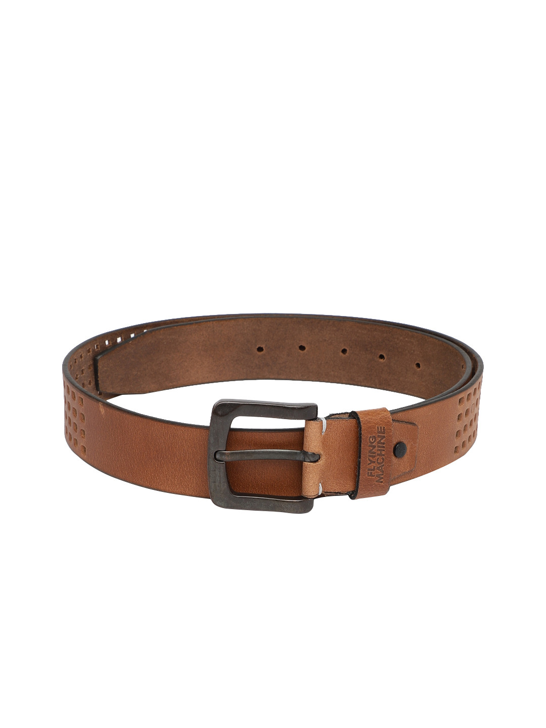 Buy Flying Machine Men Brown Perforation Detail Leather Belt - Belts ...
