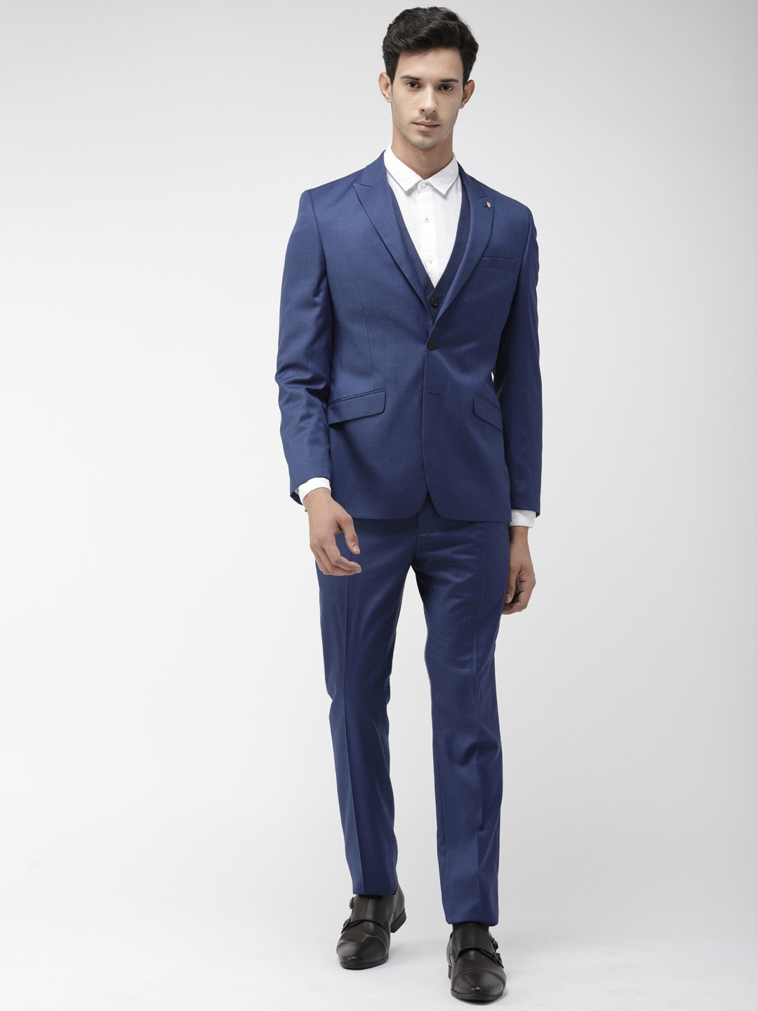 Buy Raymond Men Blue Solid Single Breasted Slim Fit Formal Suit - Suits ...