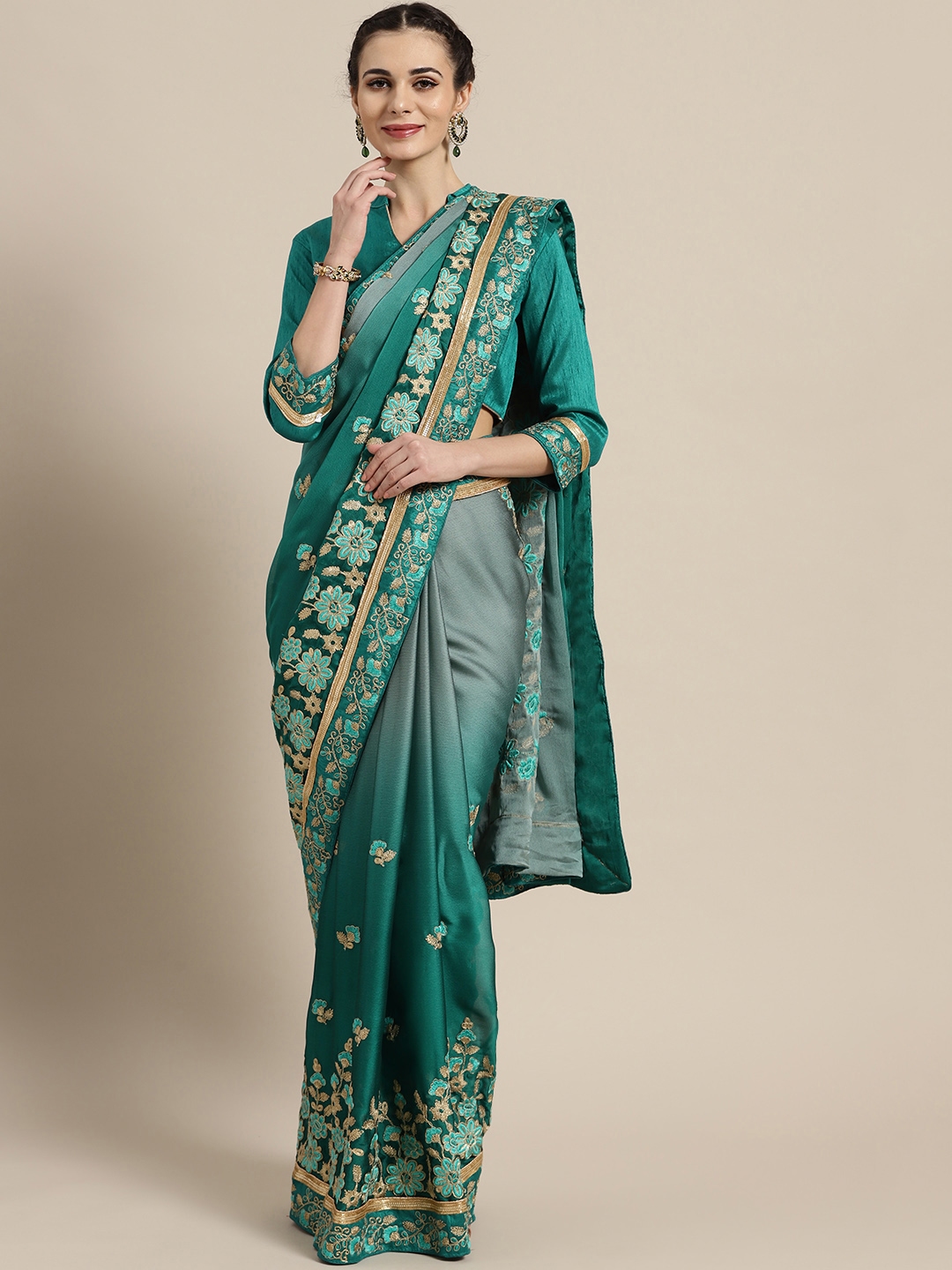 Buy MANOHARI Green & Grey Pure Chiffon Embroidered Saree - Sarees for ... Buy MANOHARI Green & Grey Pure Chiffon Embroidered Saree - Sarees for ...