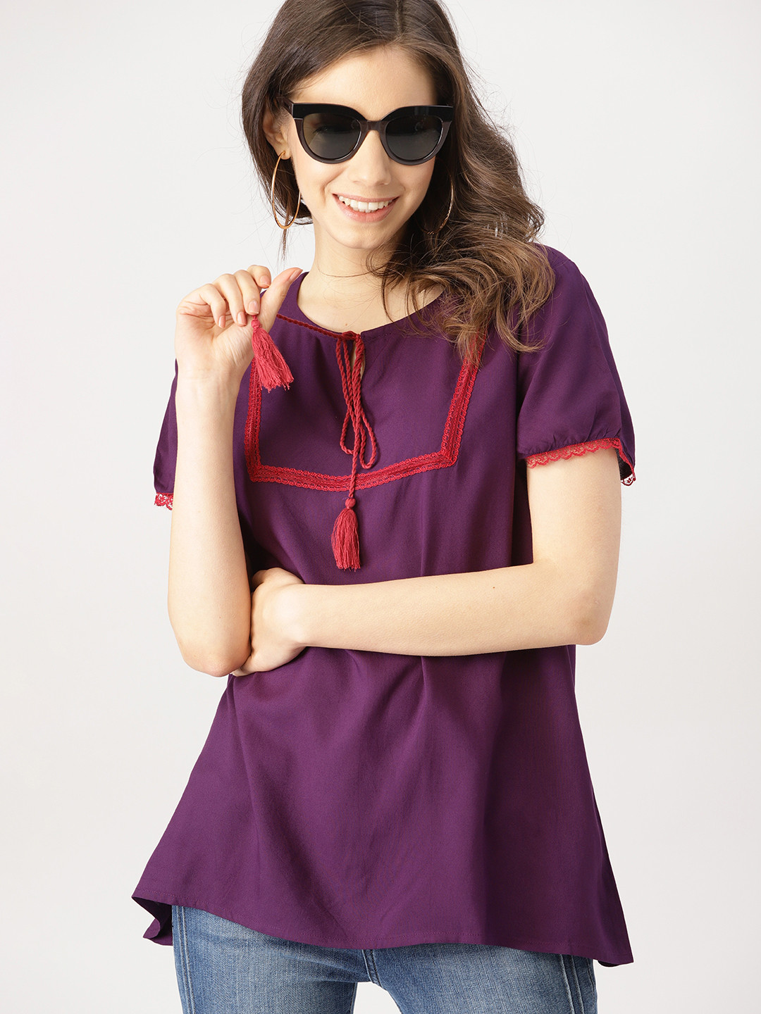 Buy DressBerry Women Aubergine Solid A Line Top - Tops for Women ...