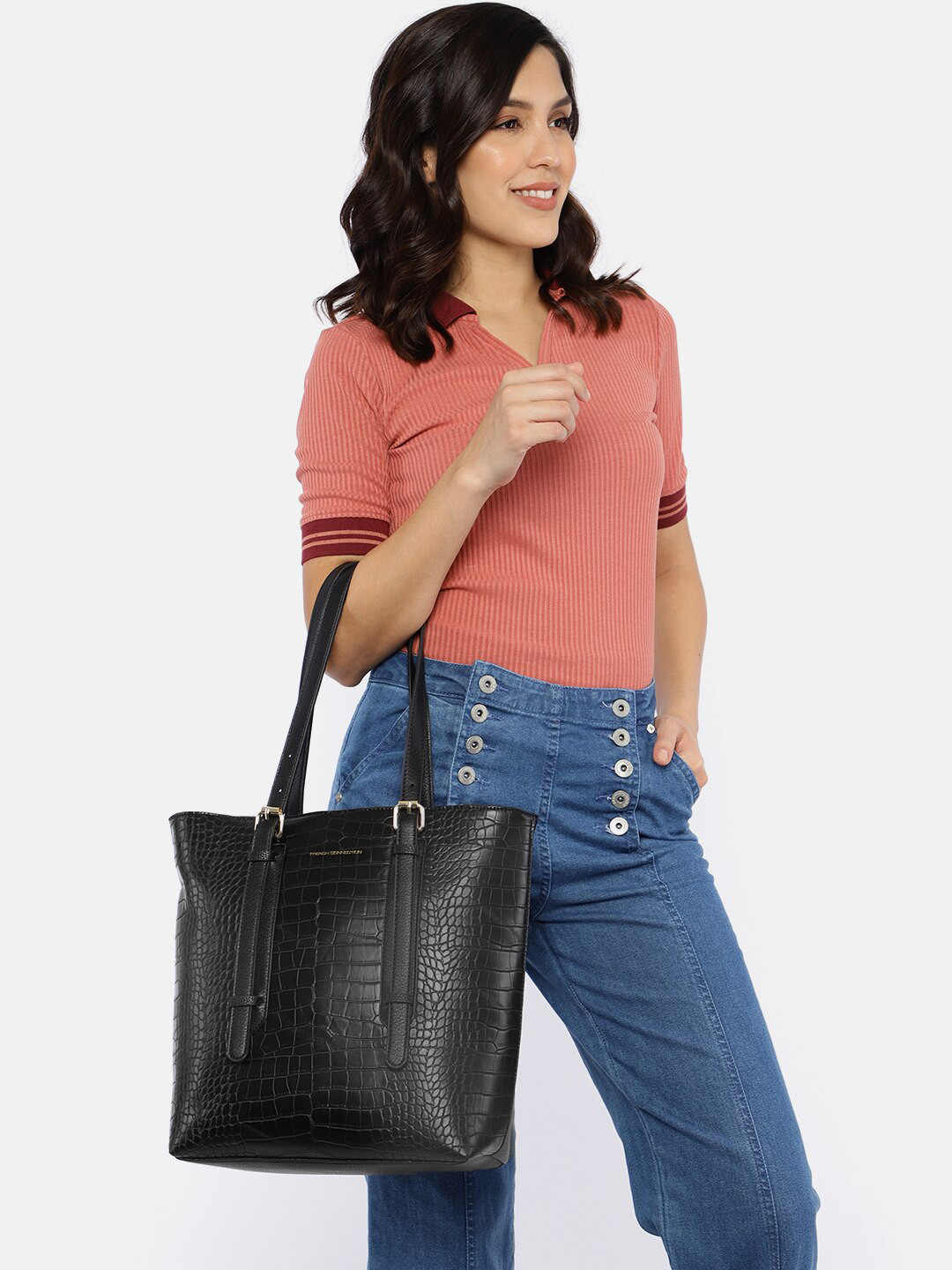 Buy French Connection Black Textured Shoulder Bag - Handbags for Women ...