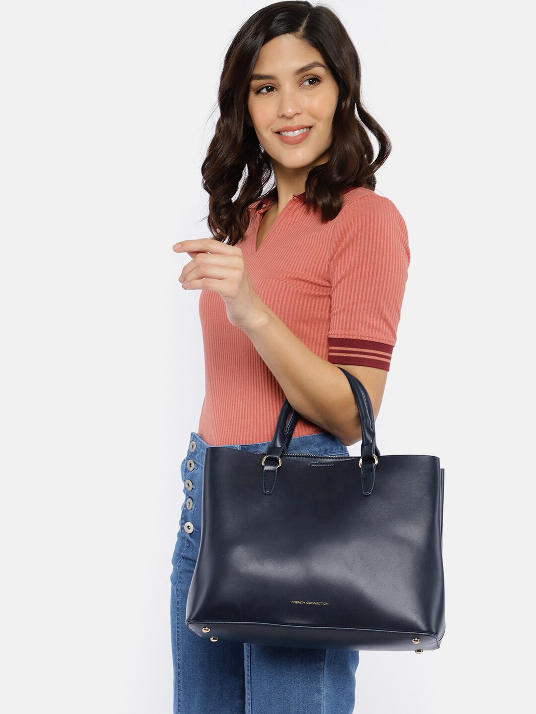 Buy French Connection Blue Solid Handheld Bag - Handbags for Women ...