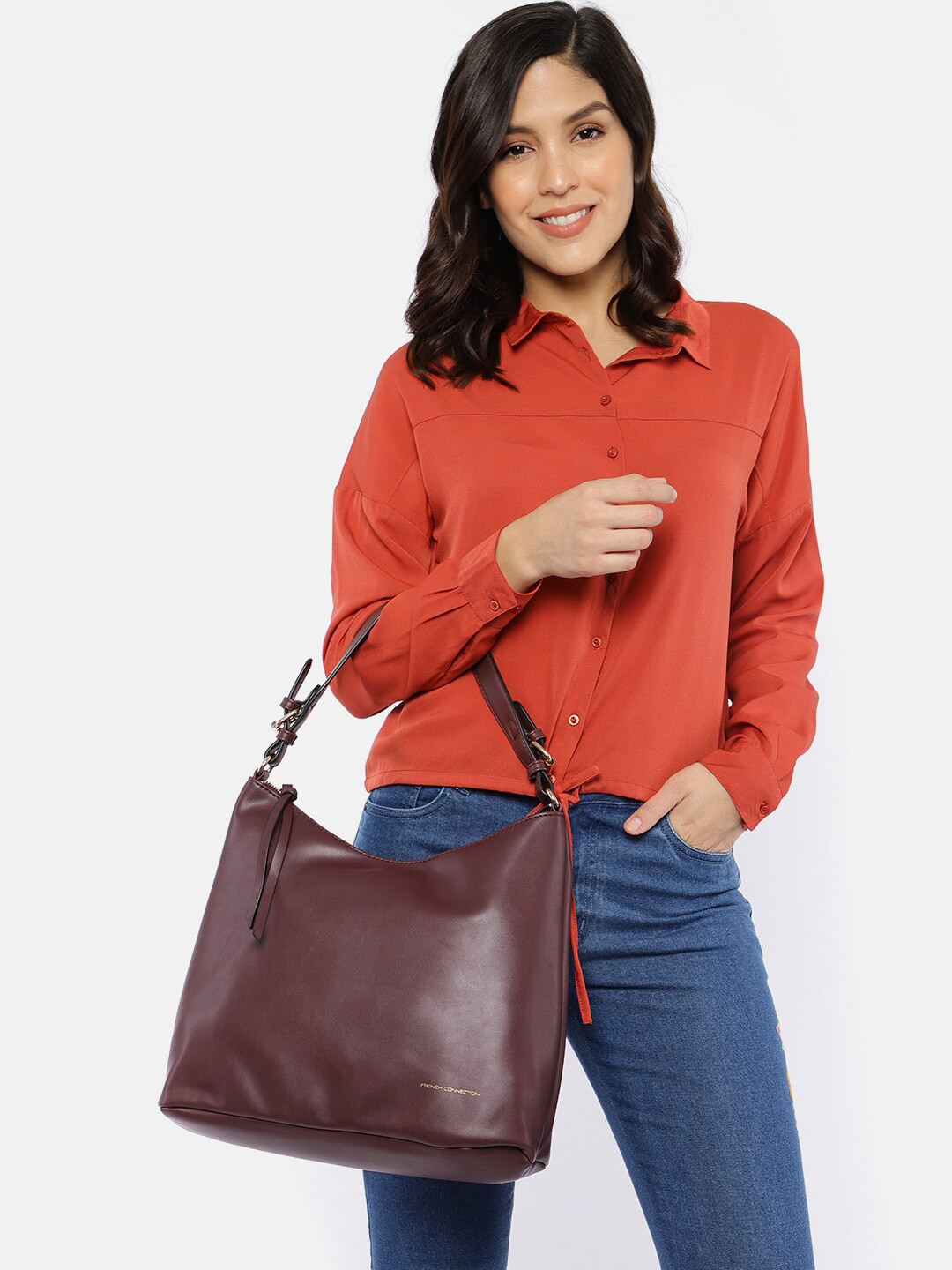 Buy French Connection Maroon Solid Hobo Bag - Handbags for Women ...