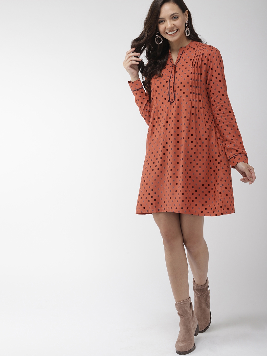 Buy Mast And Harbour Women Printed Rust Orange And Black A Line Dress