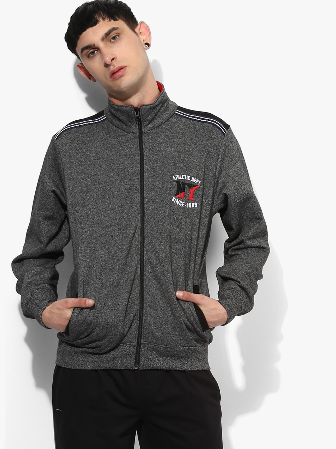 Buy Dark Grey Textured Sweat Jacket - Sweatshirts for Men 7679176 | Myntra