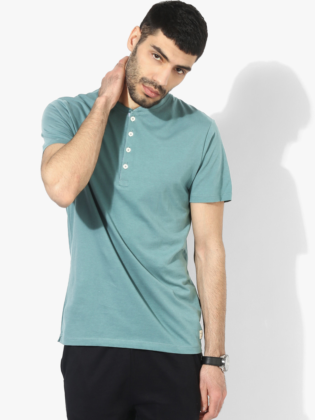 Buy Green Solid Regular Fit Henley T Shirt Tshirts For Men 7677930