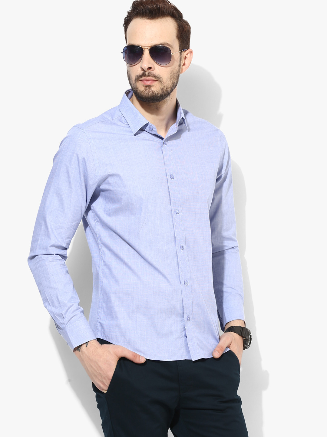 Buy Light Blue Solid Slim Fit Casual Shirt - Shirts for Men 7681119 ...