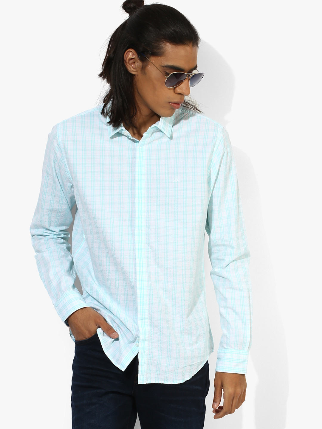 Buy Aqua Blue Checked Slim Fit Casual Shirt - Shirts for Men 7681429 ...