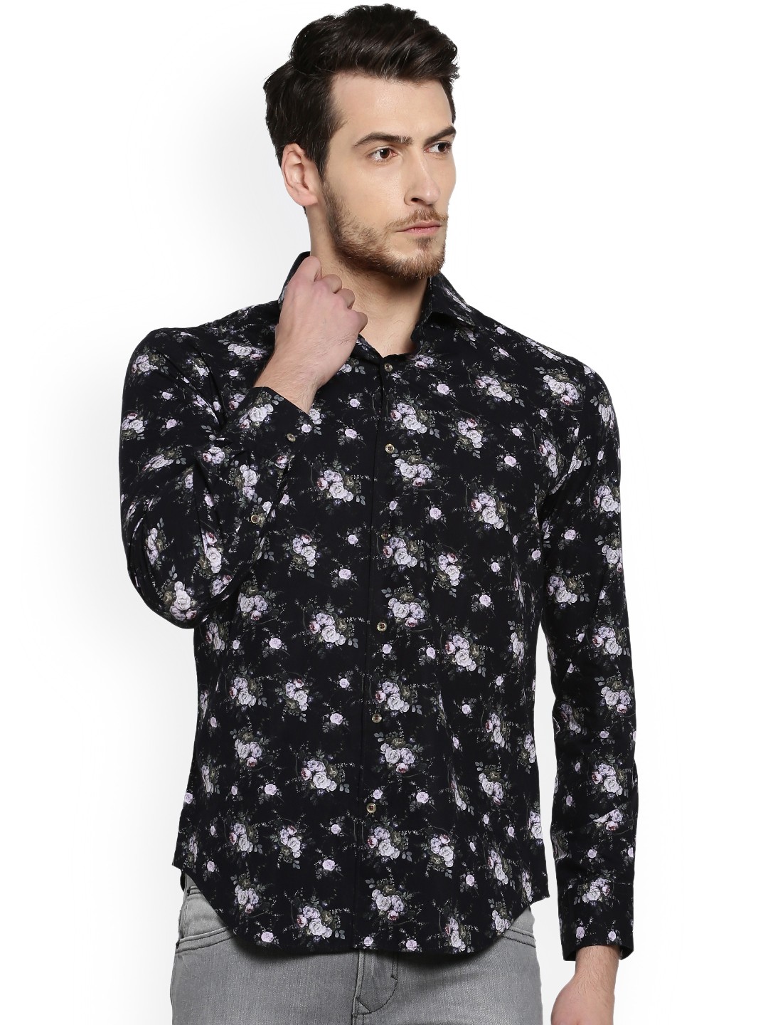 Buy Rare Rabbit Men Navy Blue Regular Fit Printed Casual Shirt Shirts