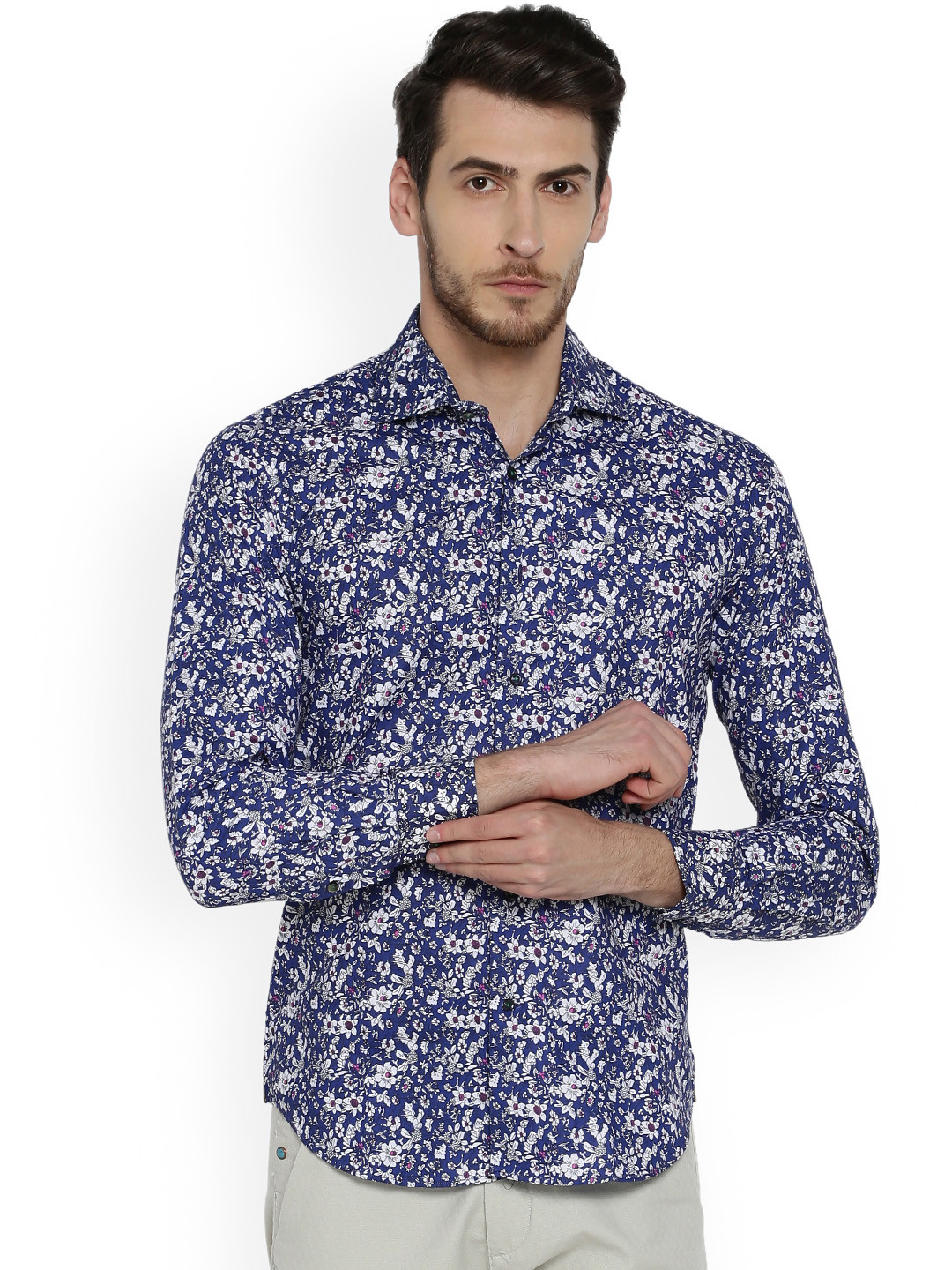 Buy RARE RABBIT Men Blue Regular Fit Printed Casual Shirt - Shirts for ...
