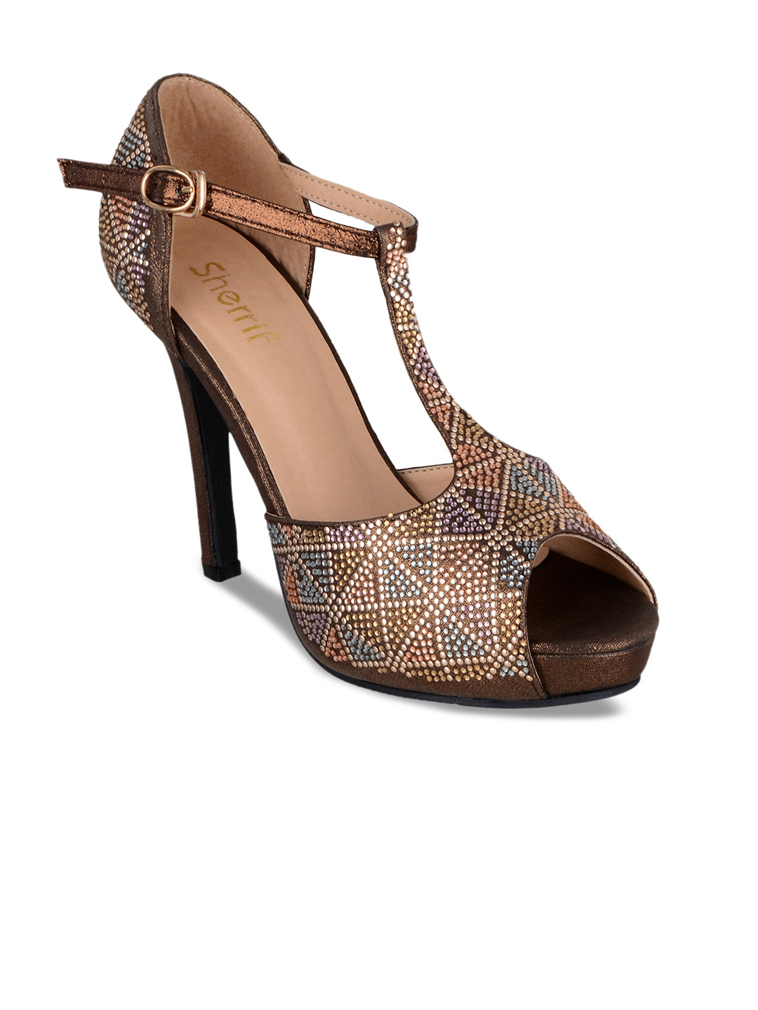 Buy Sherrif Shoes Women Copper Toned Embellished Peep Toes - Heels for ...