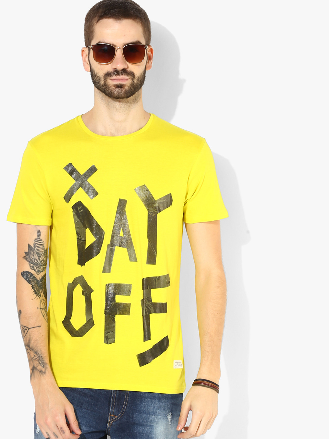 Buy Yellow Printed Regular Fit Round Neck T Shirt - Tshirts for Men ...