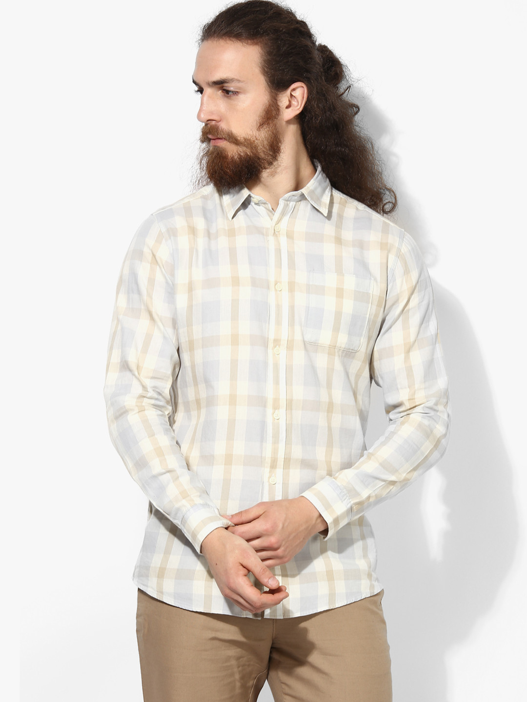 Buy SELECTED Men Beige Slim Fit Checked Formal Shirt - Shirts for Men ...