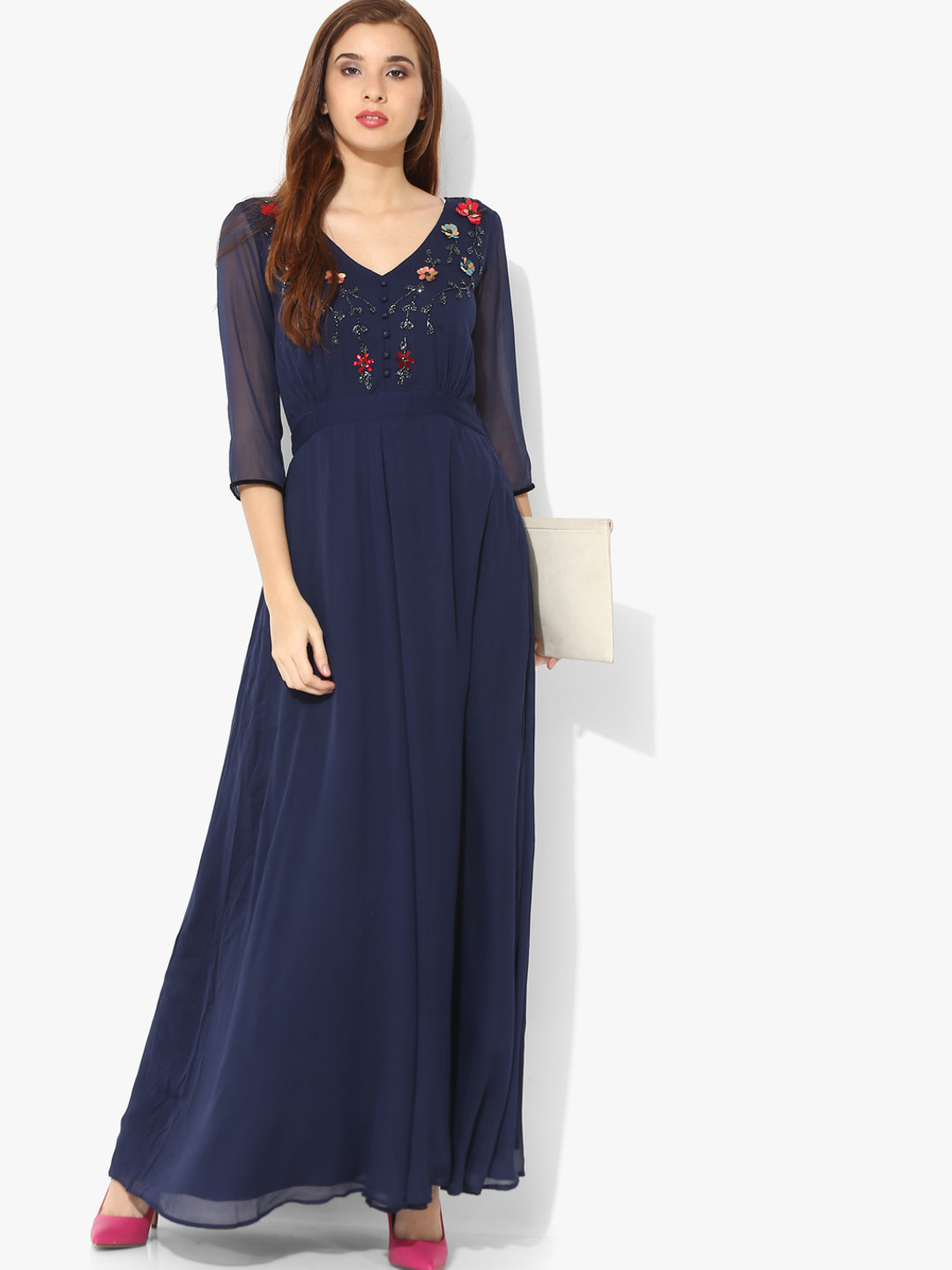 Buy Navy Blue Printed Maxi Dress - Dresses for Women 7929175 | Myntra