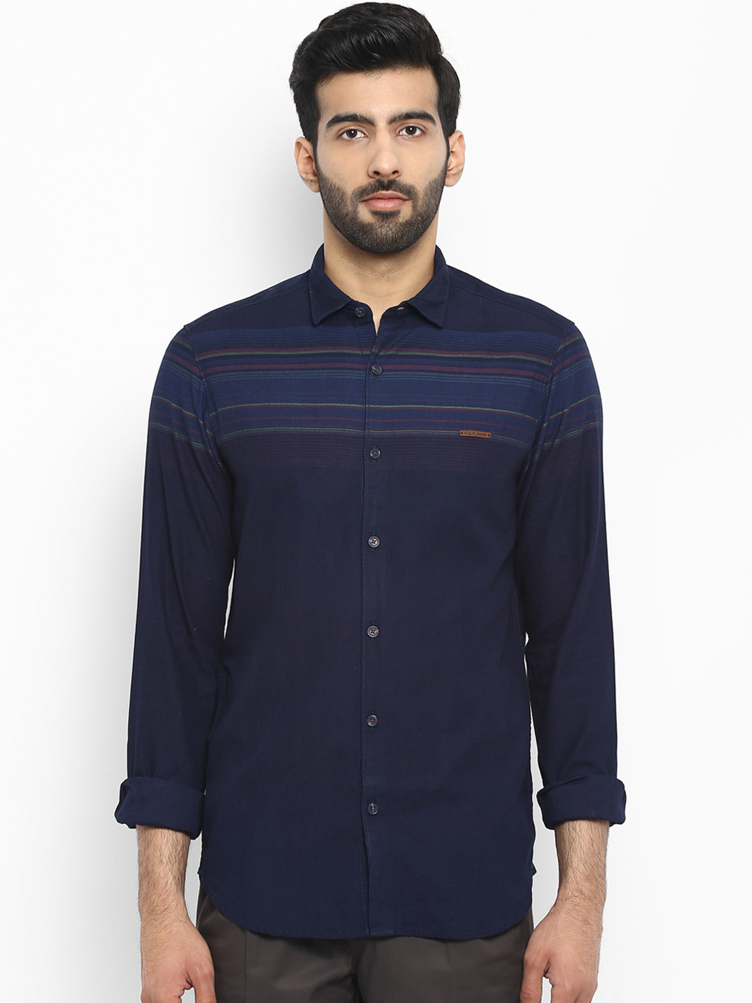 Buy ColorPlus Men Navy Blue Regular Fit Striped Casual Shirt - Shirts ...