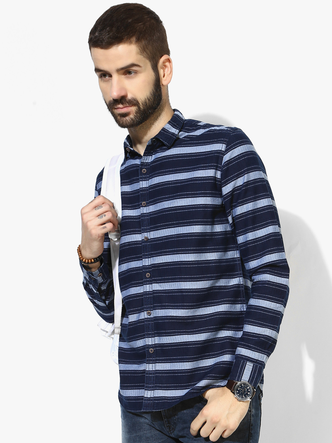 Buy Navy Blue Striped Slim Fit Casual Shirt - Shirts for Men 7943955 ...