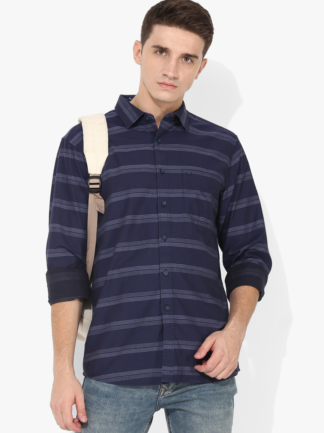 Buy Navy Blue Striped Slim Fit Casual Shirt - Shirts for Men 7936165 ...