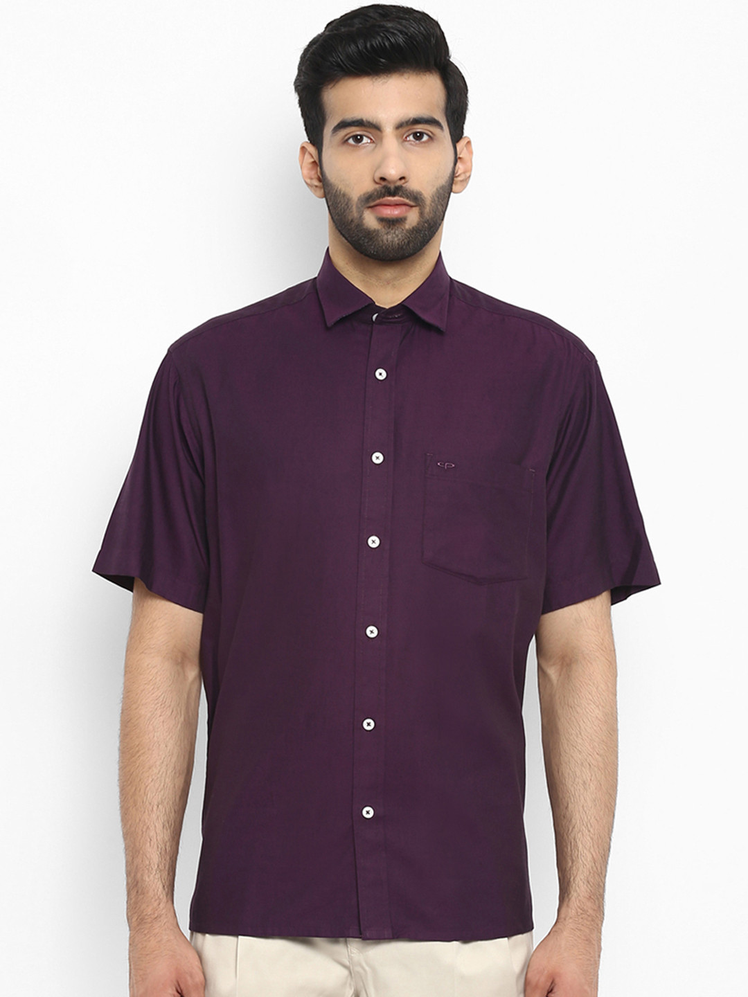 Buy ColorPlus Men Violet Regular Fit Solid Casual Shirt - Shirts for ...