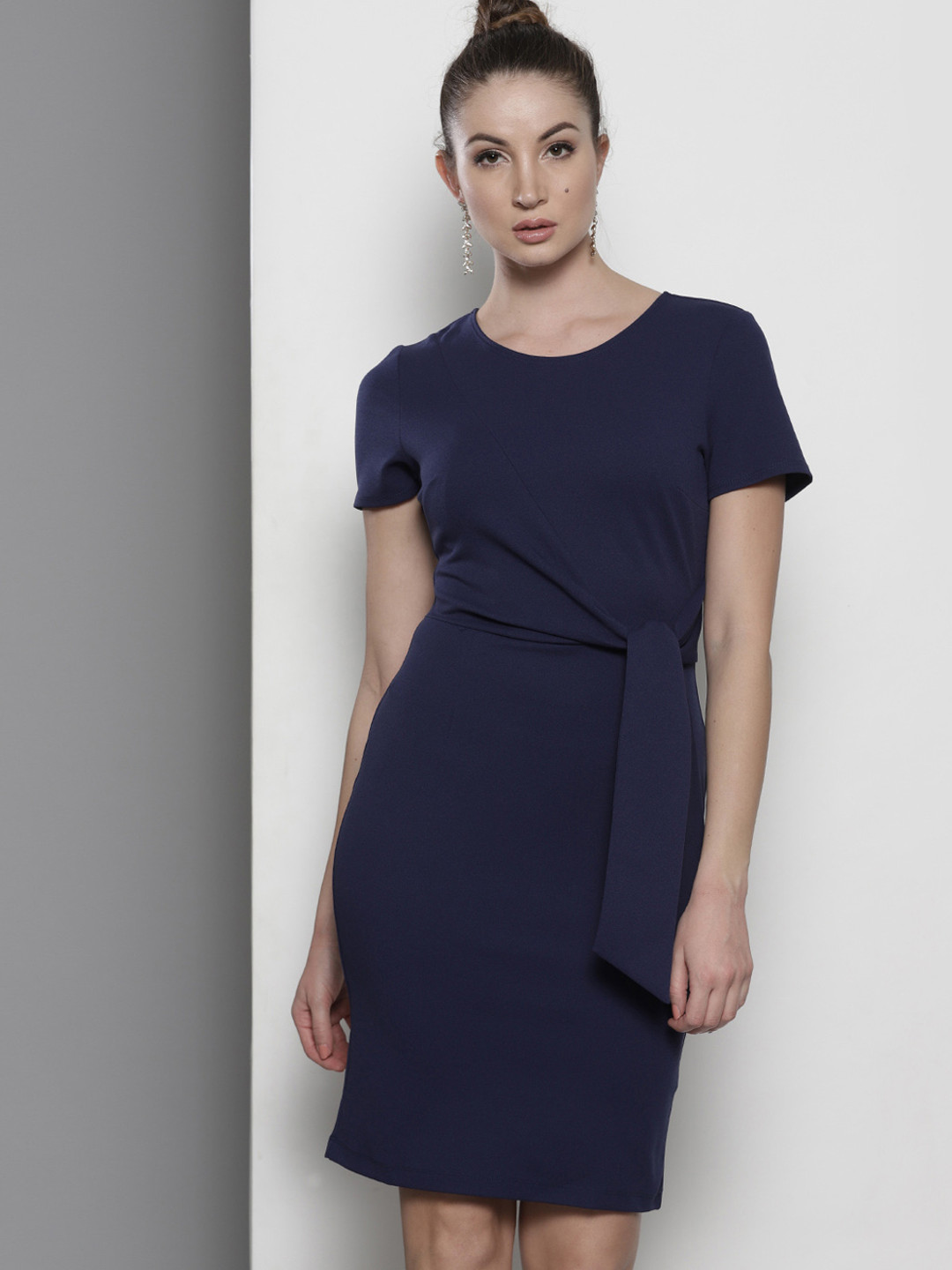 Buy Navy Blue Coloured Solid Shift Dress - Dresses for Women 7934897 ...