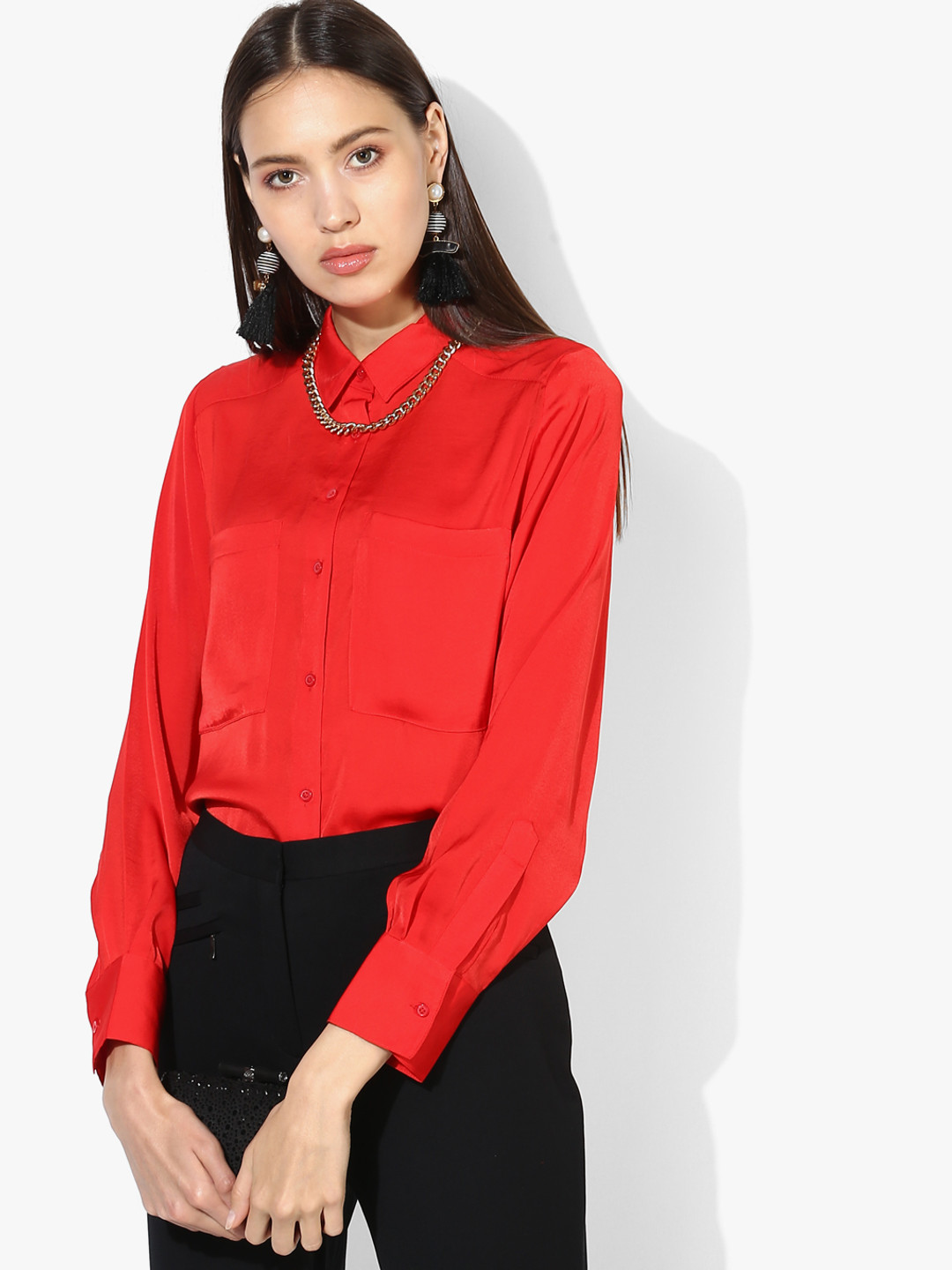 Buy Red Solid Shirt - Shirts for Women 7923311 | Myntra