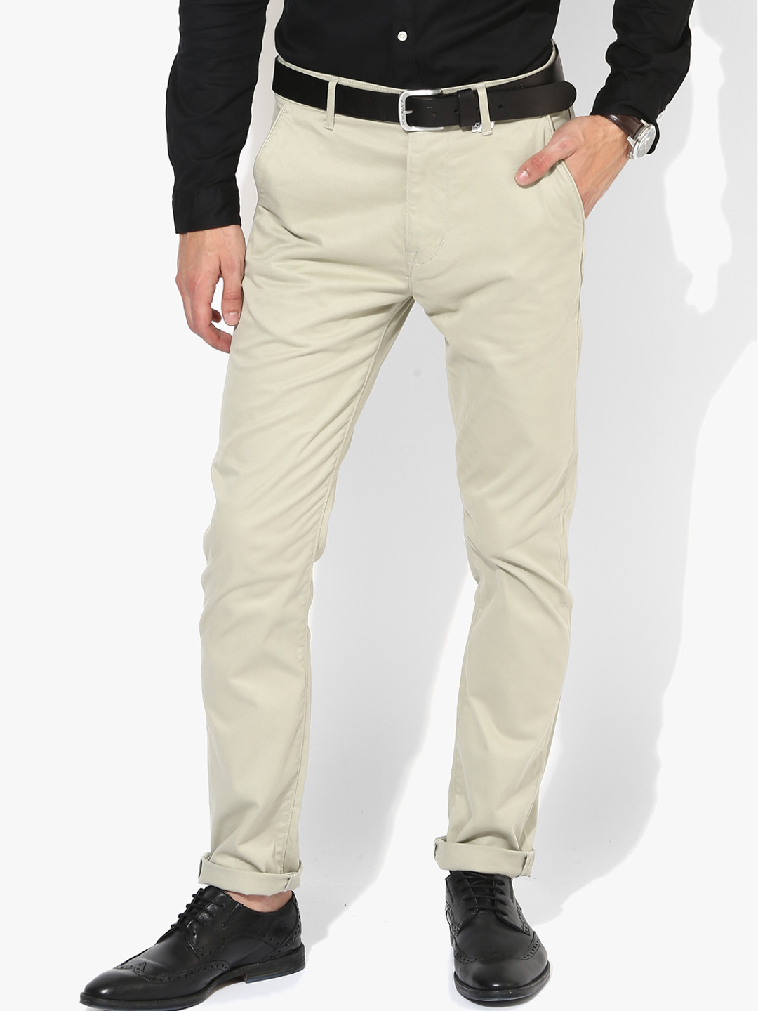 Buy Cream Solid Slim Fit Chinos - Trousers for Men 7949983 | Myntra