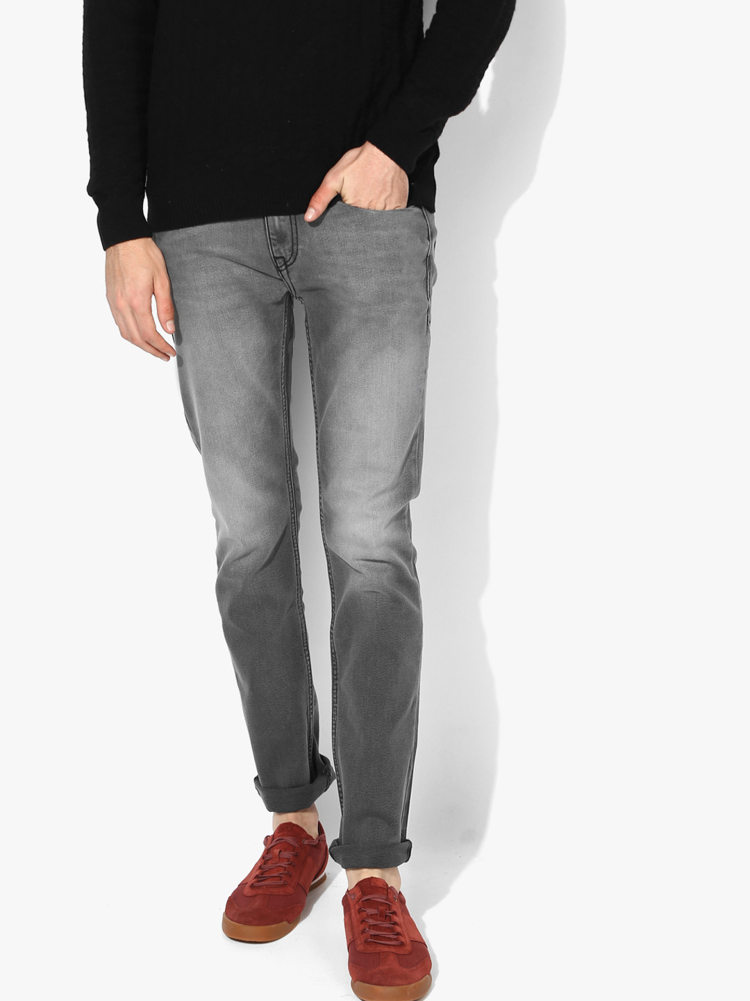Buy Grey Washed Mid Rise Regular Fit Jeans - Jeans for Men 7922385 | Myntra
