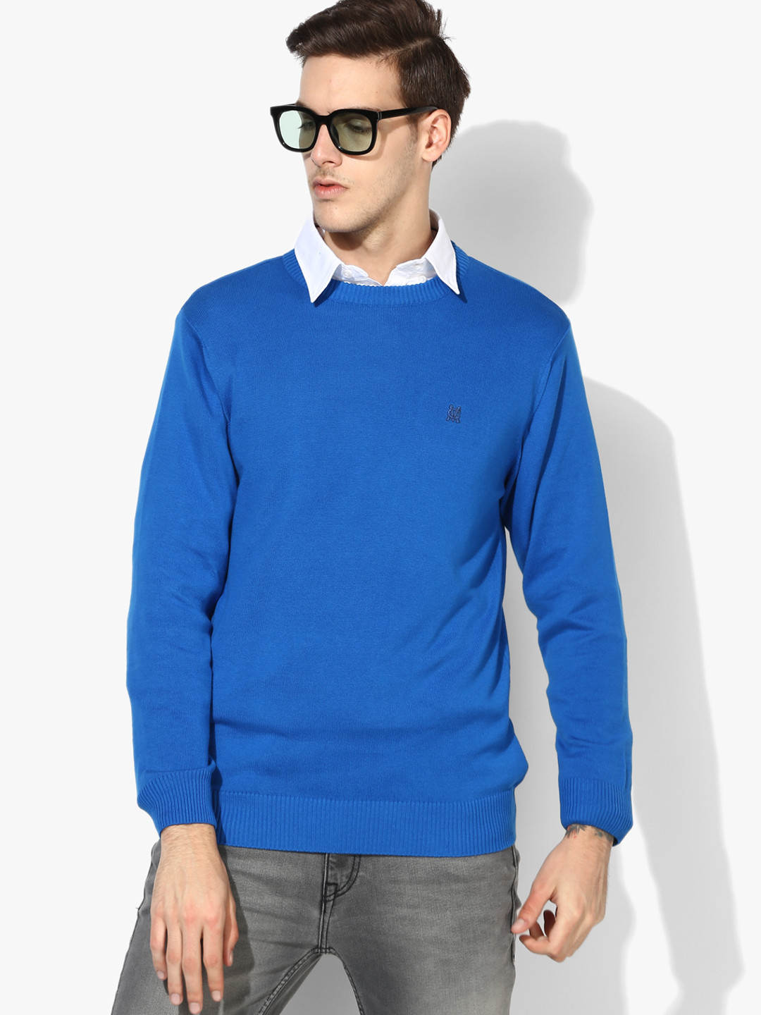 Buy Blue Solid Round Neck Sweater - Sweaters for Men 7922439 | Myntra