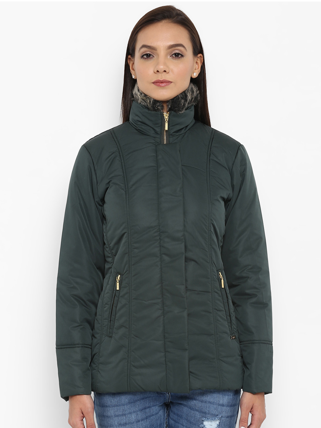 Buy Park Avenue Women Green Solid Padded Jacket - Jackets for Women ...
