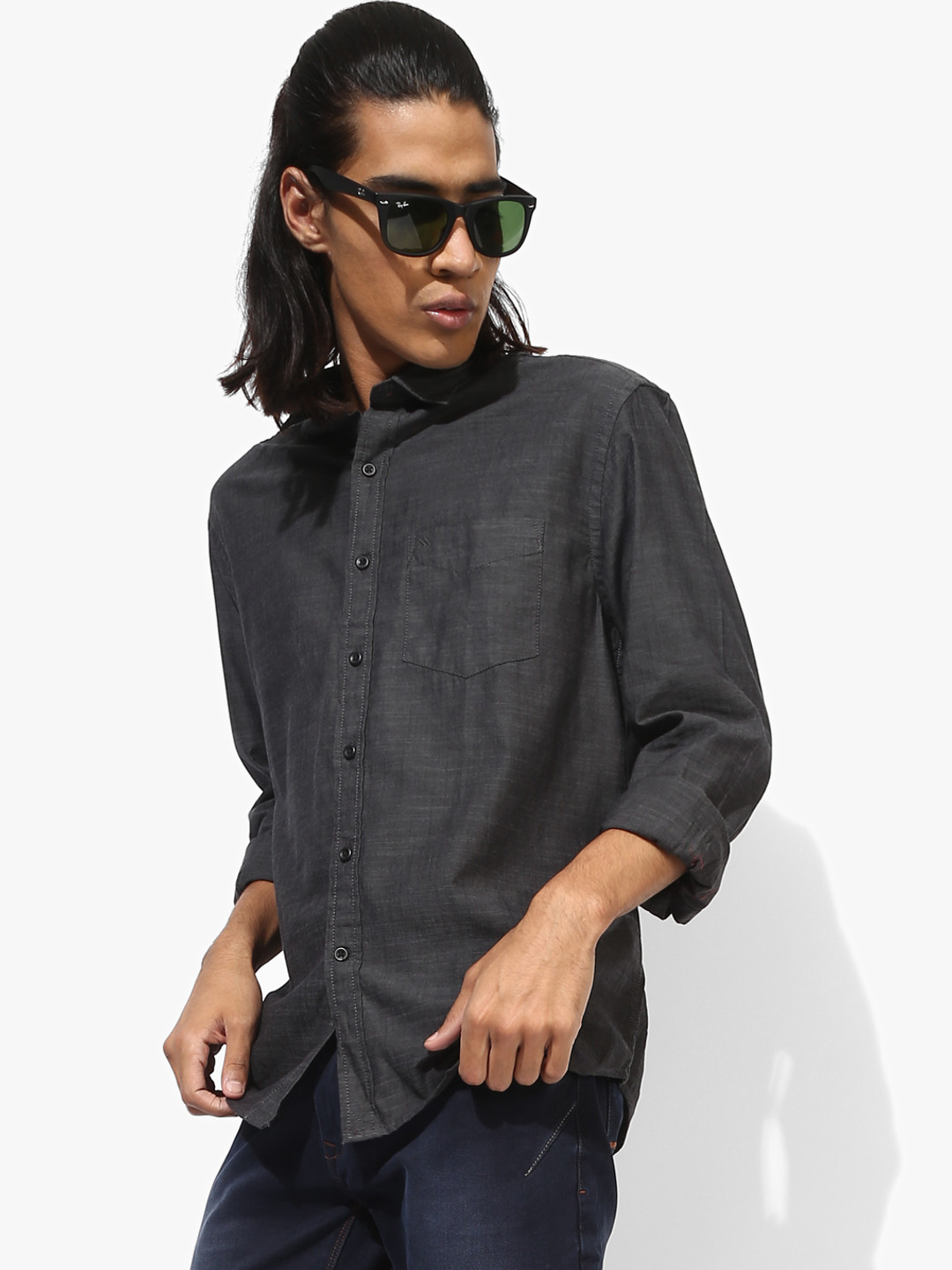 Buy Dark Grey Textured Regular Fit Casual Shirt - Shirts for Men ...
