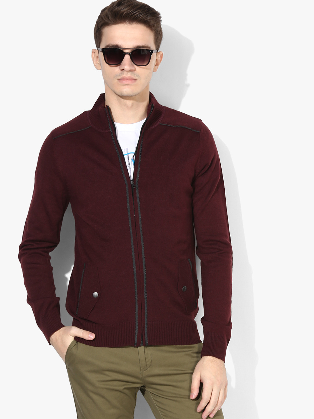 Buy Maroon Solid Cardigan - Sweaters for Men 7984947 | Myntra